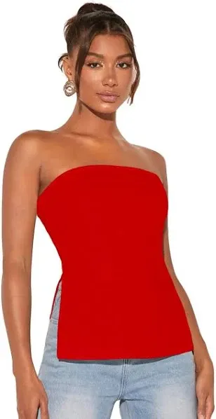 Aahwan Women Polyester Slim Fit Solid Split Strapless Hem Tube Top with ...
